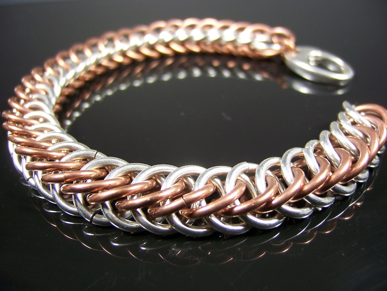 Men's Solid Sterling Silver Copper Bracelet - Mixed Metal Chainmaille ...