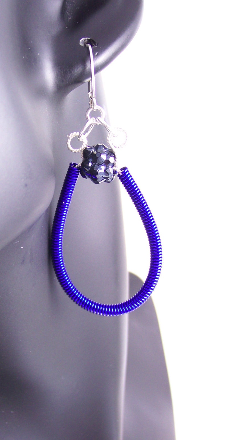 Royal Blue Wire Wrapped Earrings - Dark Blue Earrings - Blue Bead ...