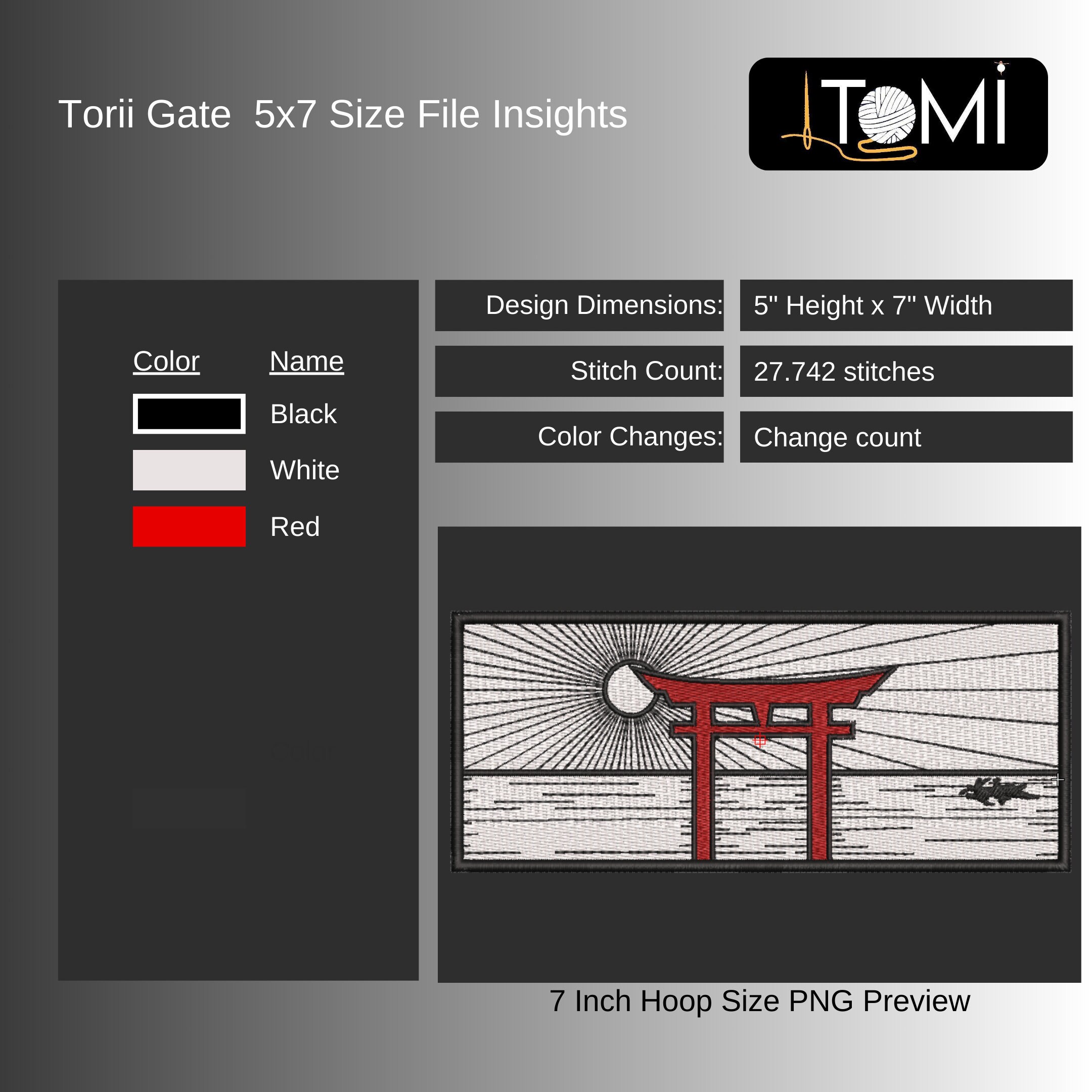 Torii Embroidery Design, Japanese Gate Embroidery, Japan Embroidery ...