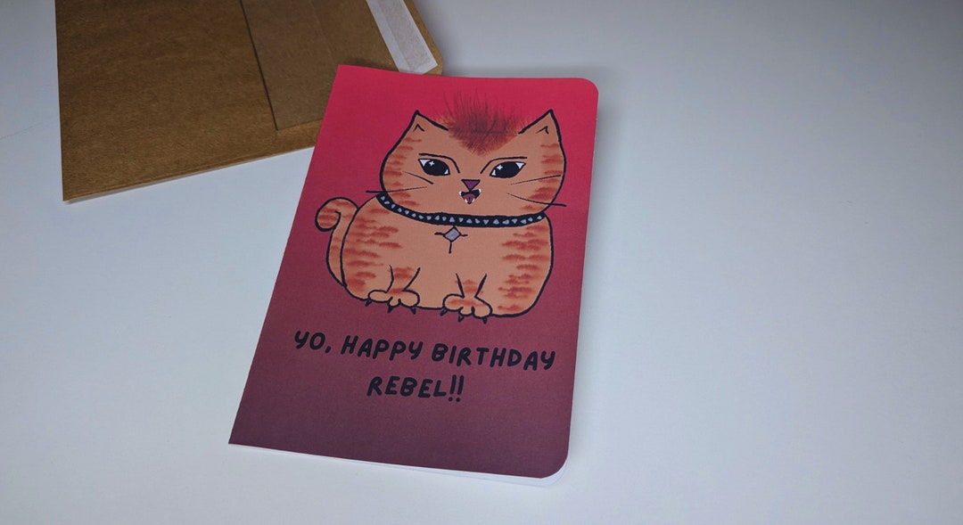 Punk Kitty Birthday Card Rebellious Cat With Attitude Greeting Punk ...