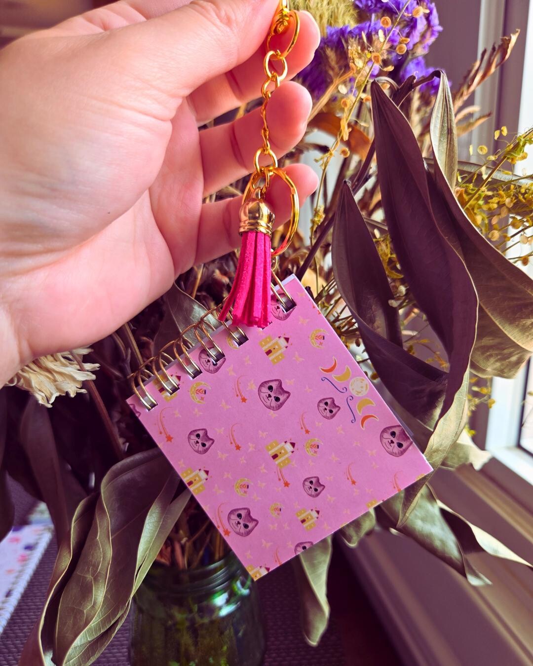 Mini Grimoire Keychain: Folk Witch Cat Spellbook With Tassel - Etsy