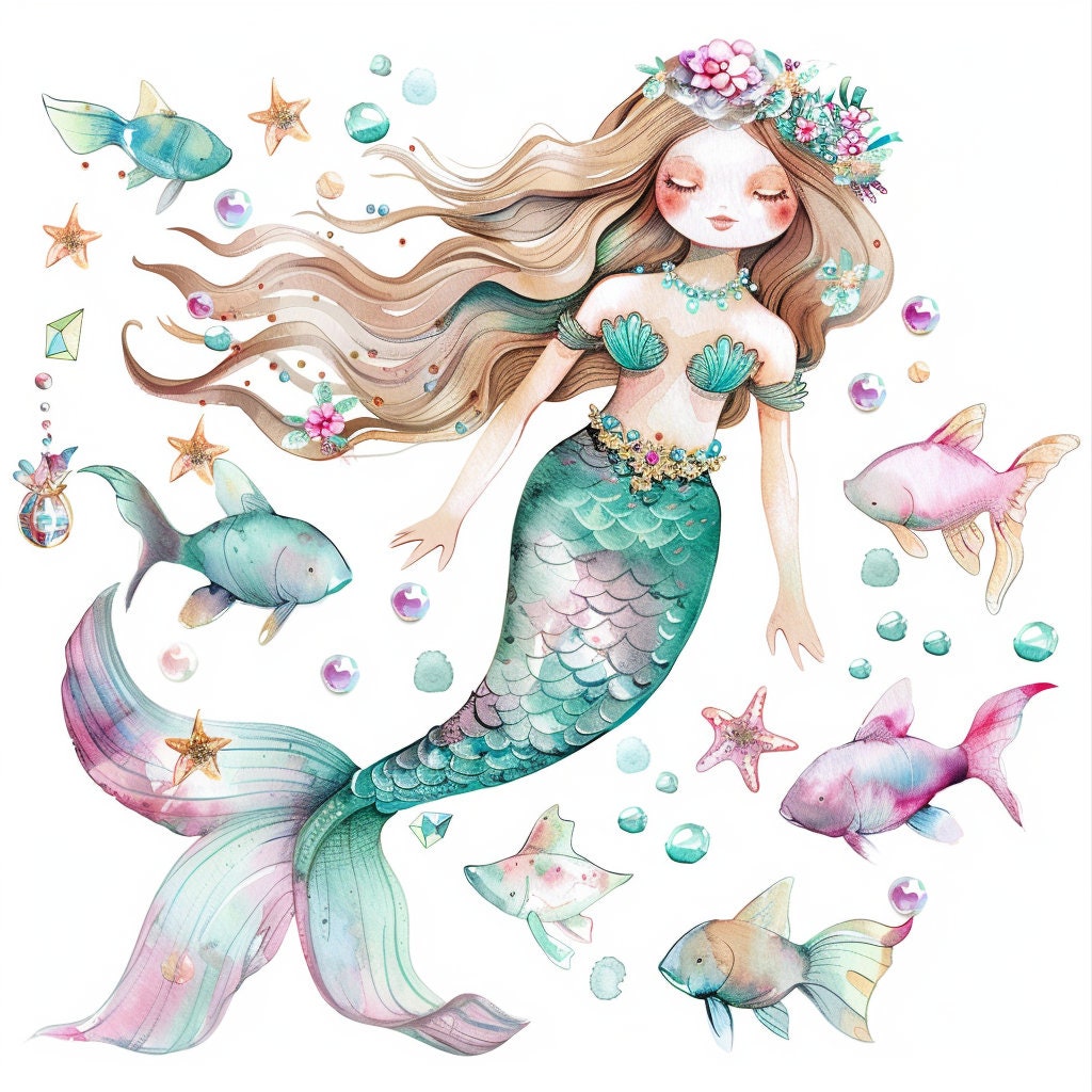 Watercolor Mermaid Clipart Mermaid Party Clipart Kids Mermaid Clipart ...