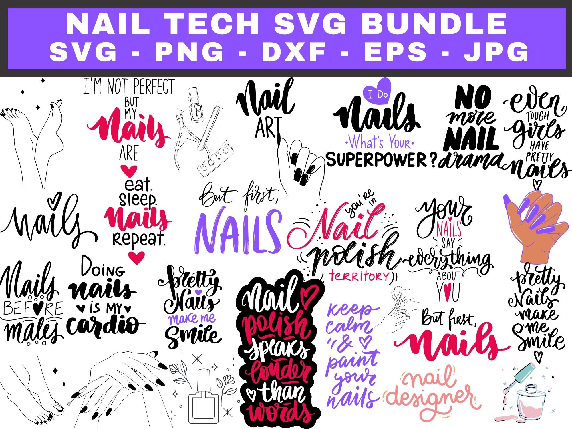 Nail Tech SVG Bundle Nail Artist SVG Cut File Girl Hand Svg Nail Art ...