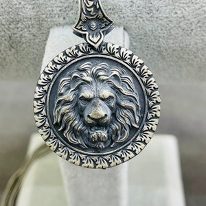 Silver lion pendant Etsy