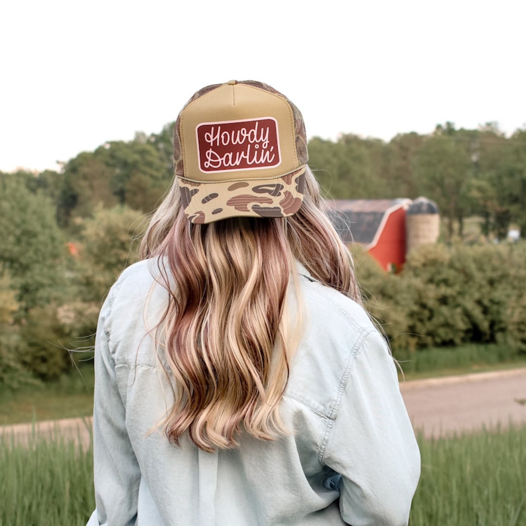 Western Camo Trucker Hat, Howdy Darlin' Foam Cap, Trendy Womens Trucker Hat, Cowgirl Hat, Custom ...