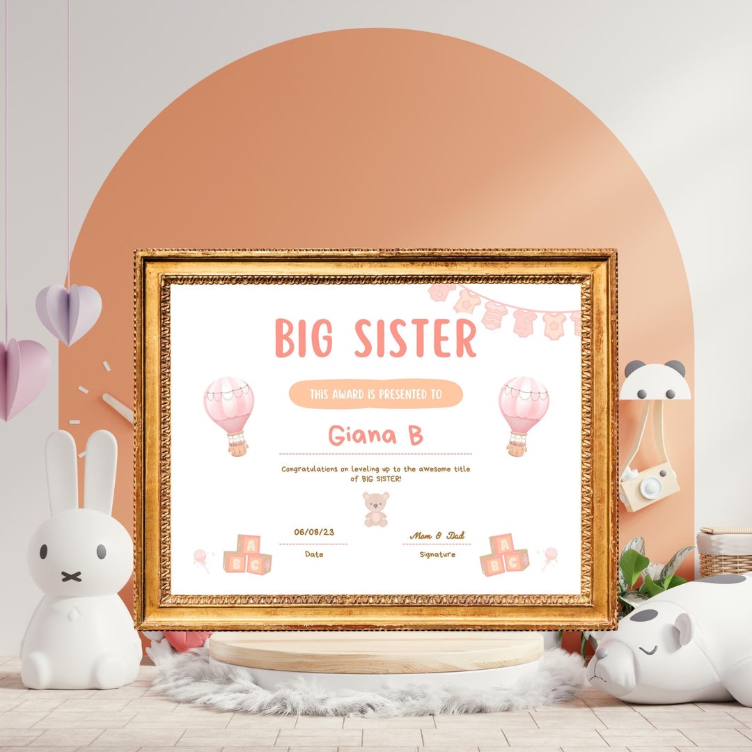 Pregnancy Announcement for Sister, Big Brother Certificate, Printable ...