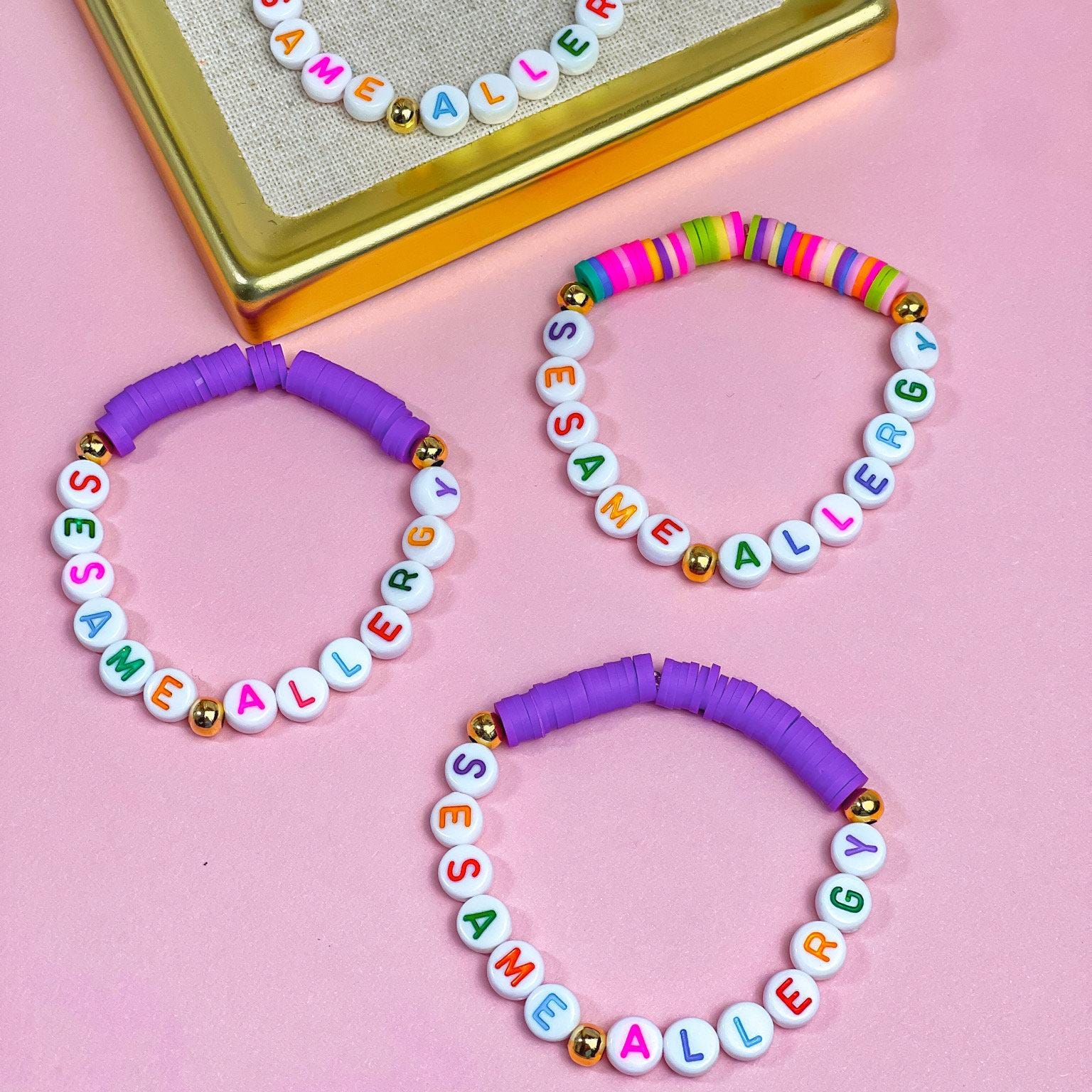 Sesame Allergy Bracelet: Personalized Beaded Medical Alert for Kids - Etsy