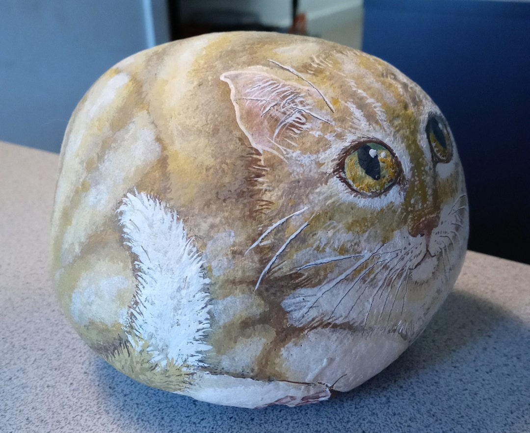 Buffy the 3D Orange Tabby Cat Rock Painted With Acrylics One of a Kind ...