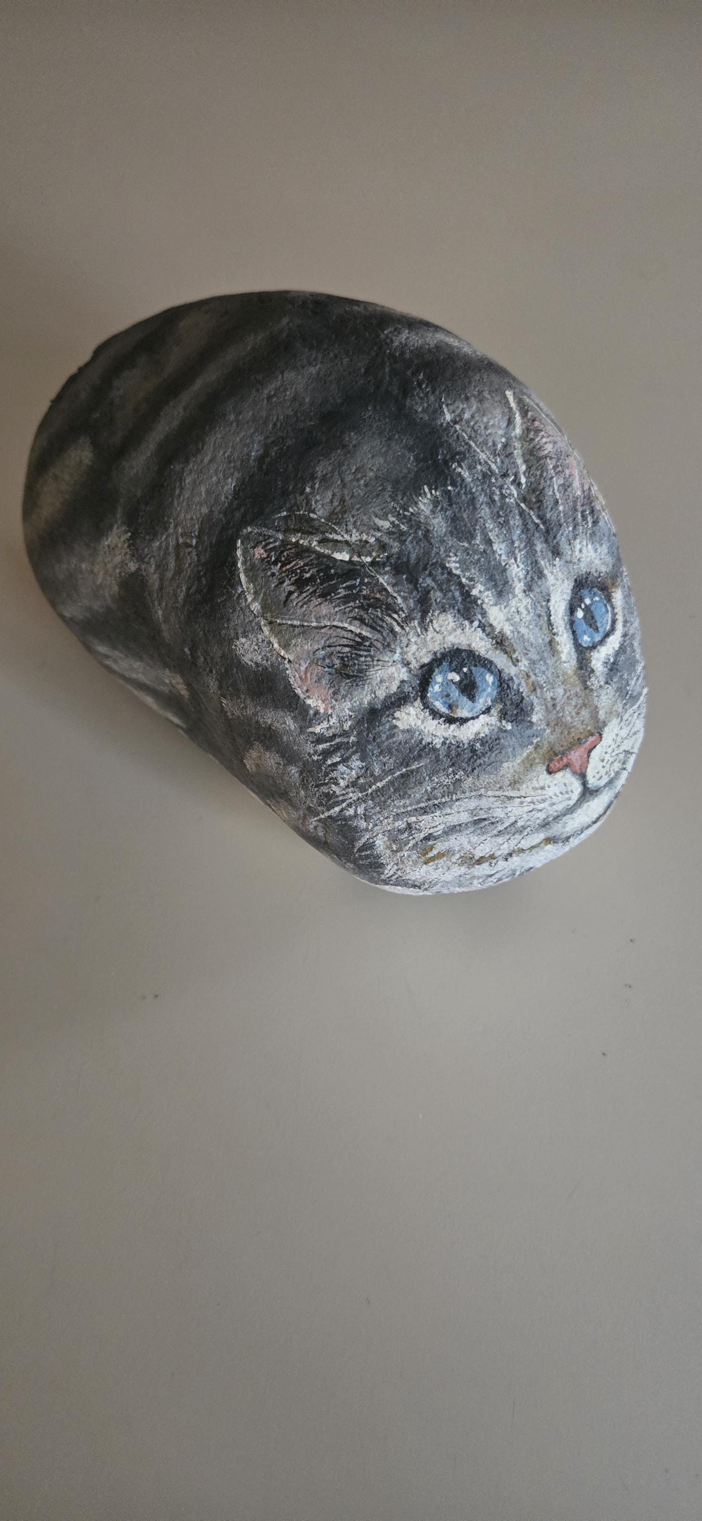 Ralph the 3D Gray Tabby Cat Rock - Painted With Acrylics - One of a ...