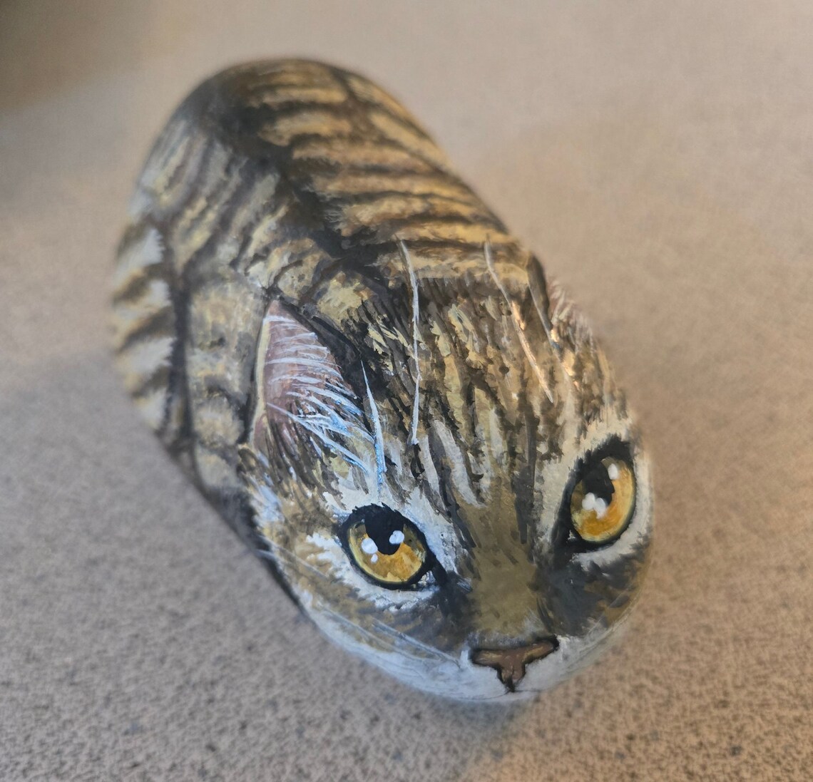 Junior the 3D Brown Tabby Cat Rock - Painted With Acrylics - One of a ...