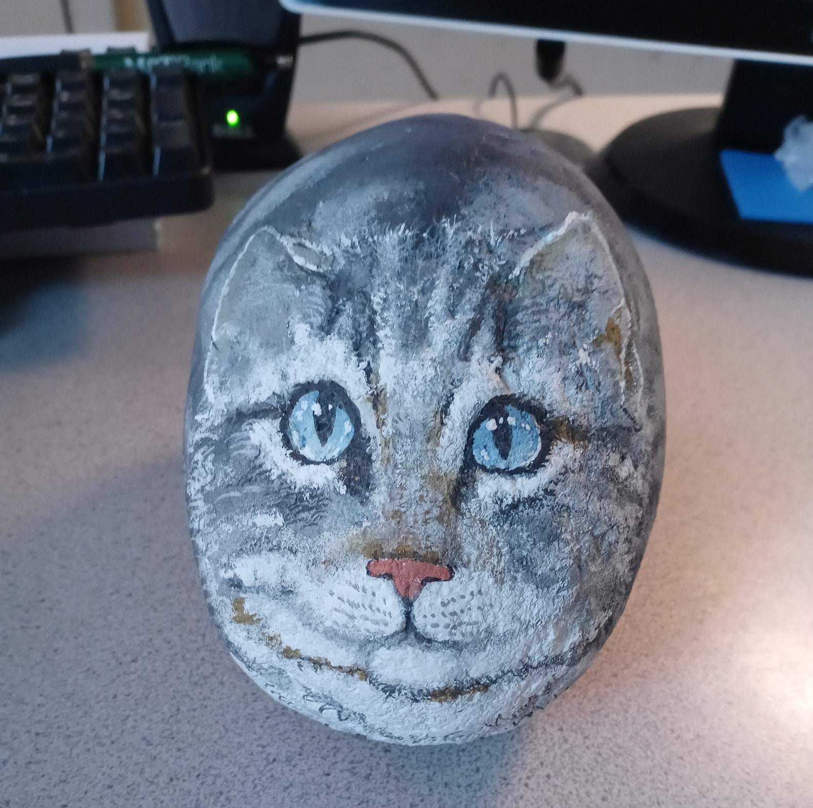 Ralph the 3D Gray Tabby Cat Rock - Painted With Acrylics - One of a ...