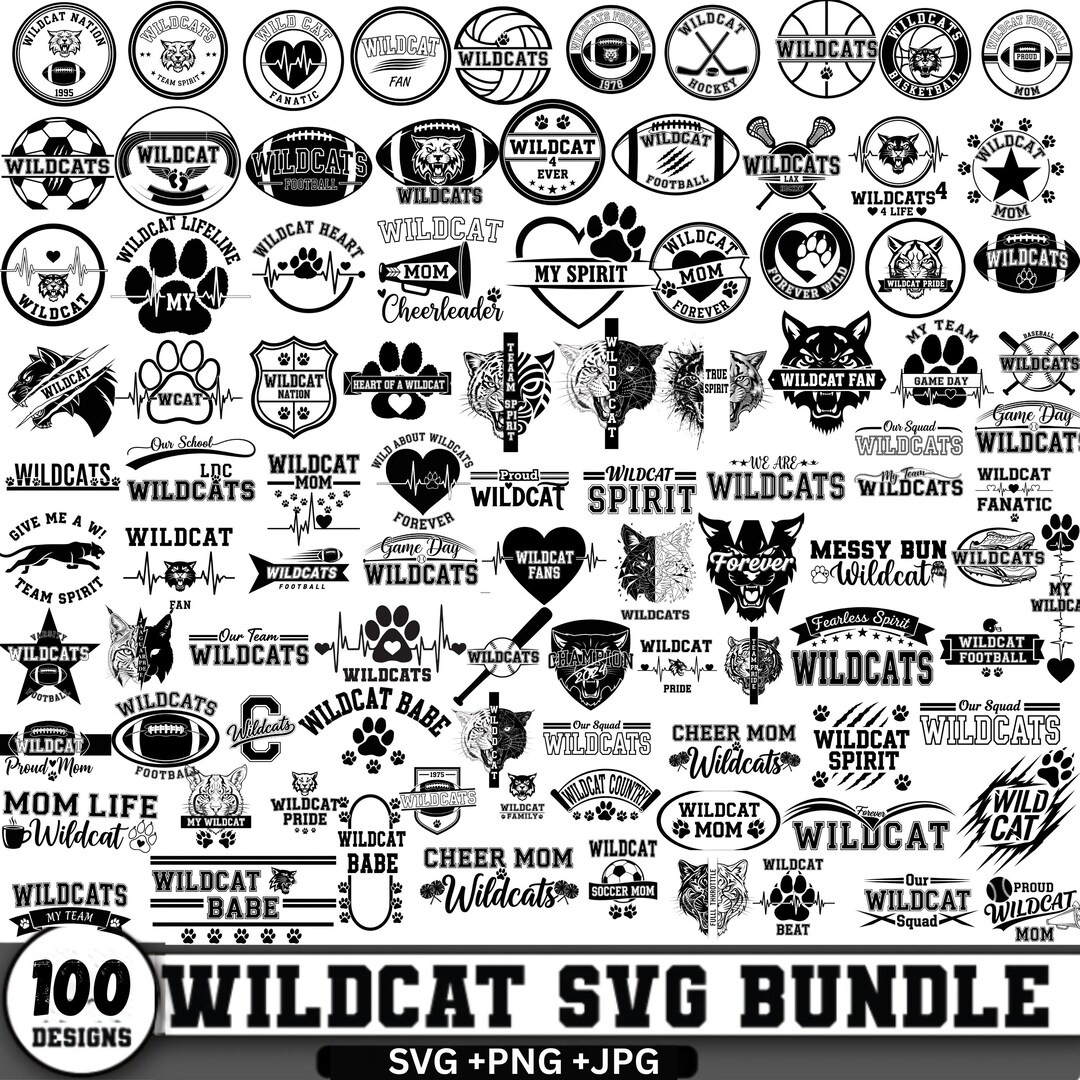 100 Wildcat Bundle | Wildcat Mascot Clipart | School Sports | Cheer Mom ...