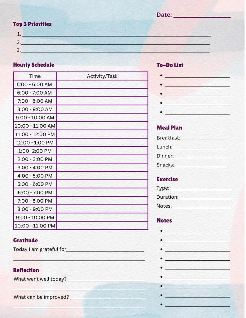 Aesthetic Daily Planner Template, Hourly Planner, Task Planner, Simple ...