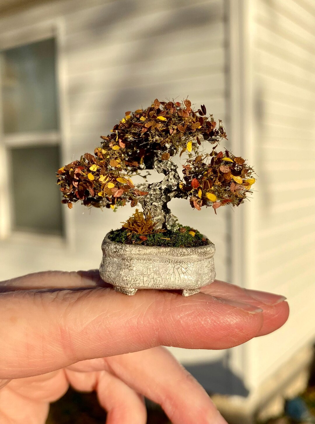 1:12 Scale Bonsai Sculpture, Realistic Miniature Autumn Bonsai Tree in ...