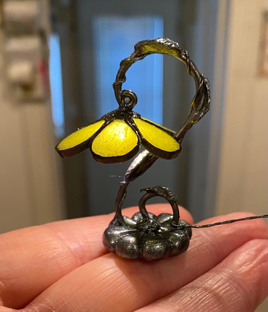 Miniature Lamp With a Vine and Flower Design. Lovely Pewter Colored ...