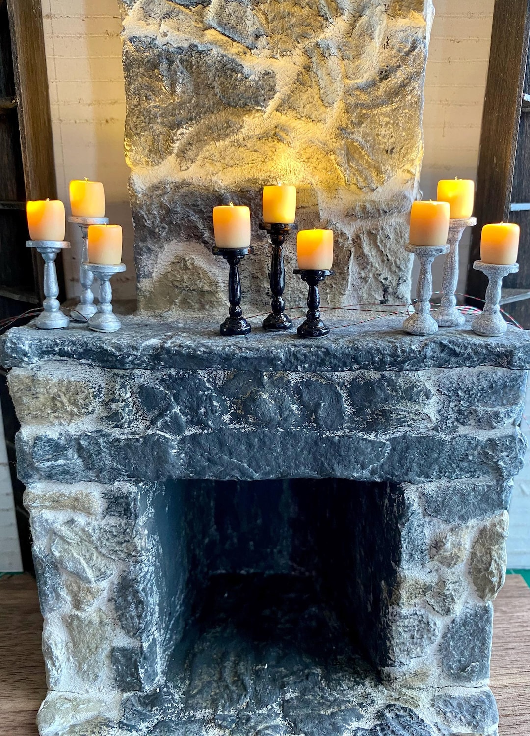 1:12 Scale Pedestal Candle Holders With Realistic, Flickering Chunky ...