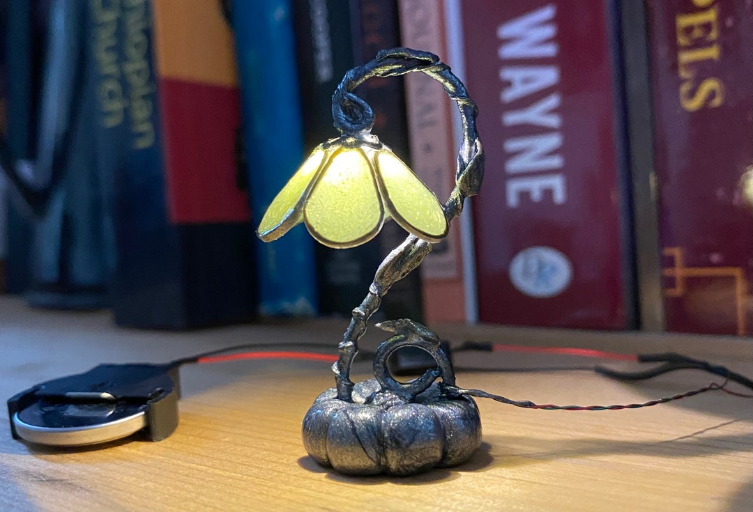 Miniature Lamp With a Vine and Flower Design. Lovely Pewter Colored ...
