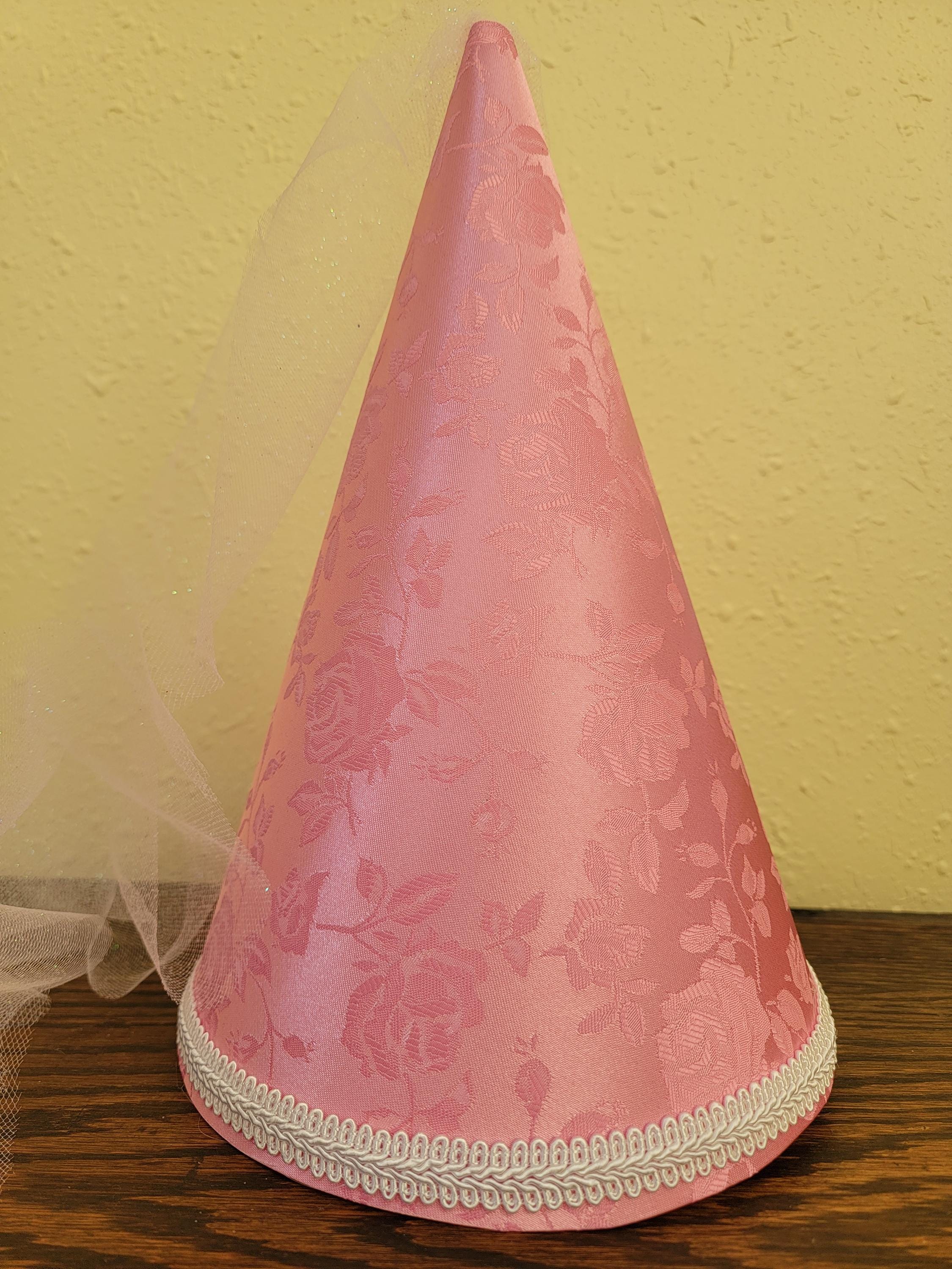 Pink Satin Brocade Princess Medieval Cone Hat, Henin, Headpiece ...
