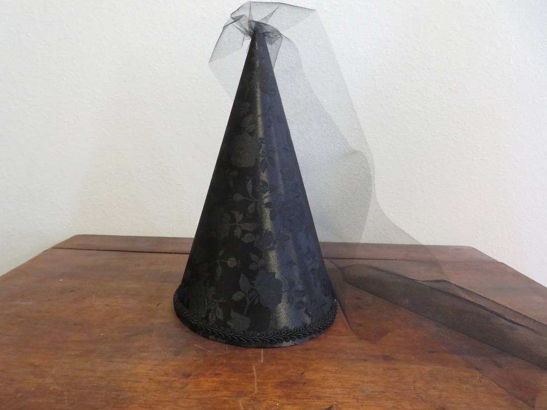 Black Deluxe Brocade Princess Cone Hat, Medieval Headpiece, Renaissance ...