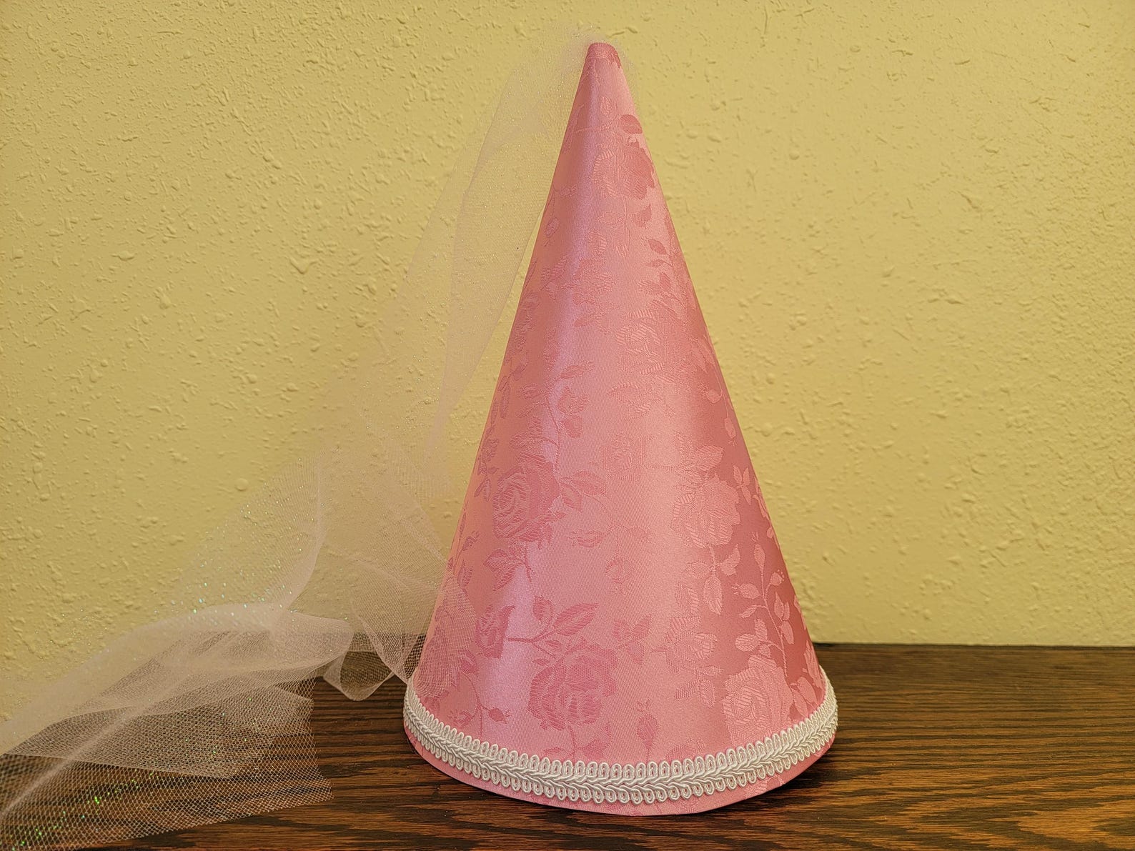 Pink Satin Brocade Princess Medieval Cone Hat, Henin, Headpiece ...
