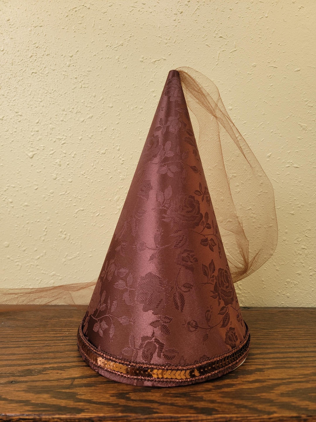 Chocolate Brown Brocade Princess Cone Hat, Medieval Headpiece ...