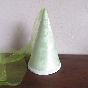 Light Green Brocade Princess Cone Hat, Damsel Hat, Henin, Medieval ...