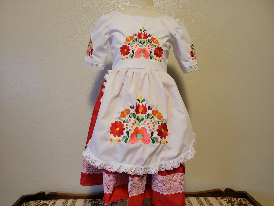 Girls Hungarian National Folk Costume Dress, Embroidered, Hungary ...