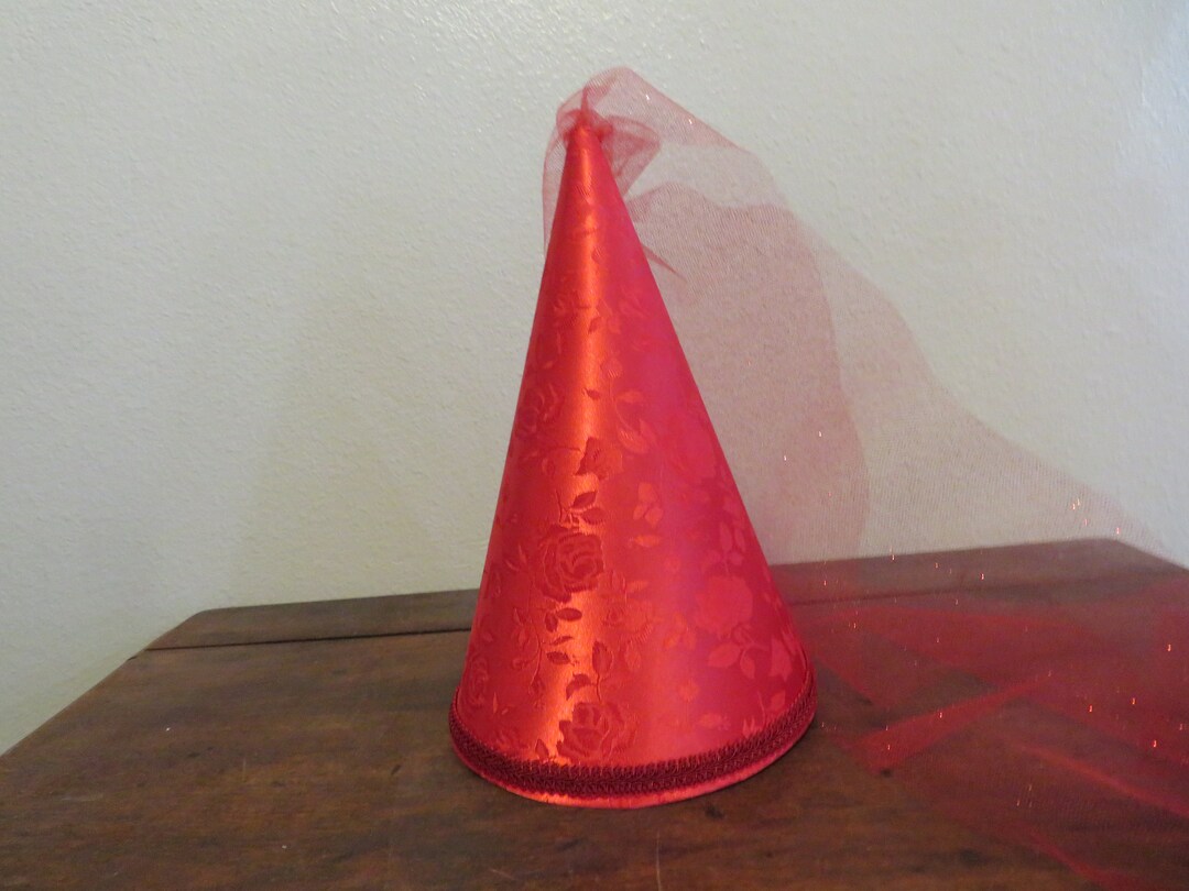 Red Deluxe Brocade Princess Cone Hat, Medieval Headpiece, Renaissance ...