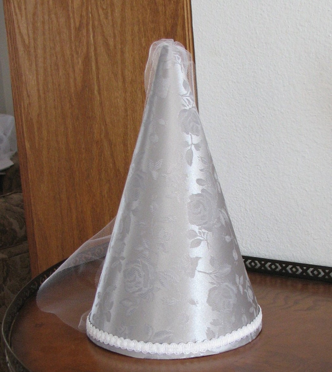 Silver Satin Brocade Princess Medieval Cone Hat, Renaissance Henin ...