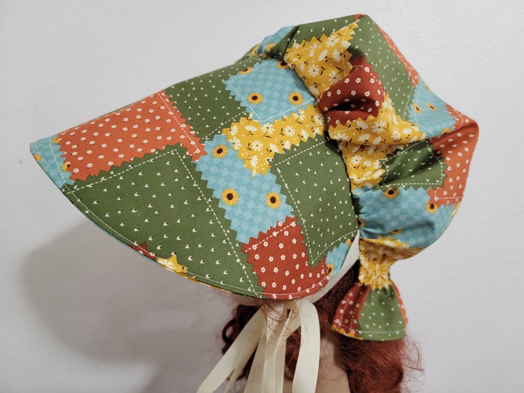 Pioneer Trek Bonnet, Prairie Sunbonnet, Primitive, Patchwork Fabric ...