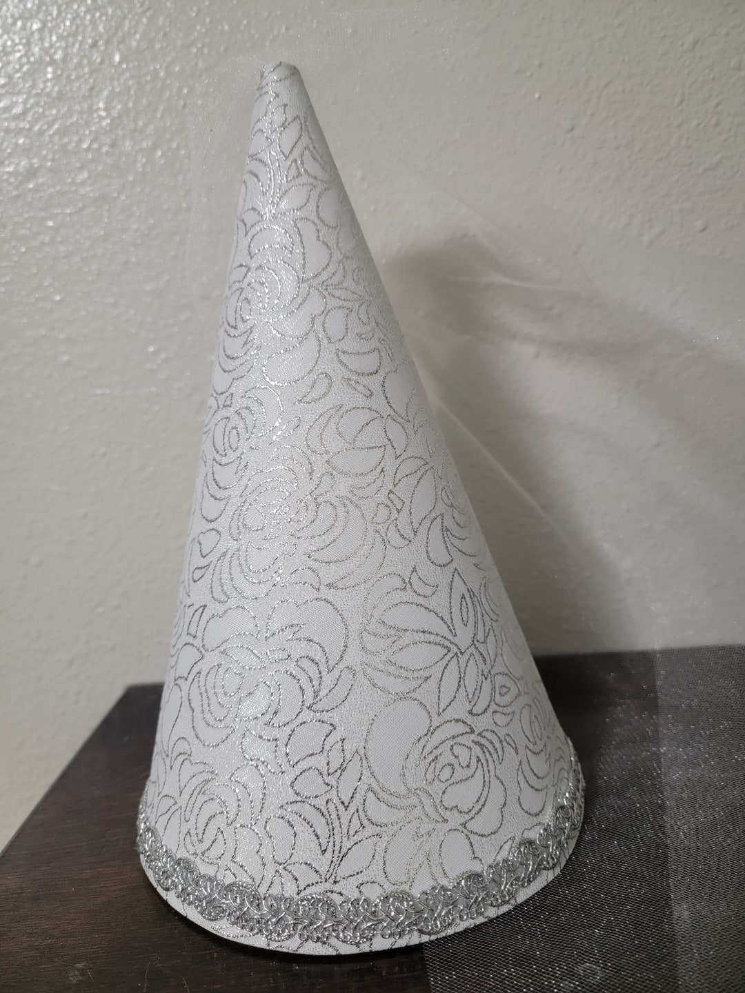 White With Silver Metallic Brocade Princess Cone Hat, Renaissance ...