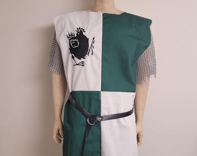 Green & White Quartered Medieval Knight Surcoat With Embroidered ...