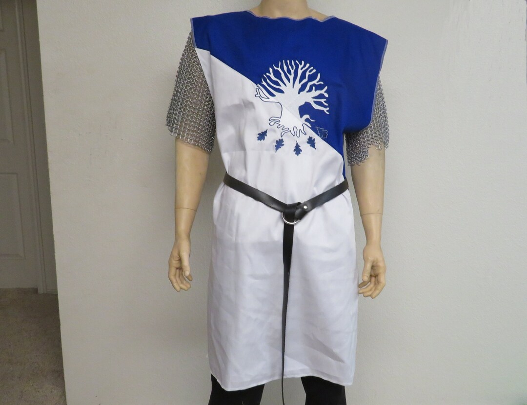 Blue & White Knight Medieval Surcoat With Embroidered Tree, Renaissance ...