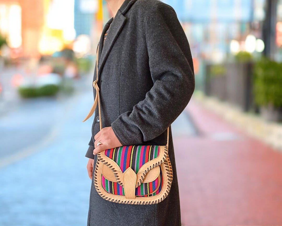 Mixed Colored Leather Turkish Bag, Rustic Bag, Kilim and Leather ...