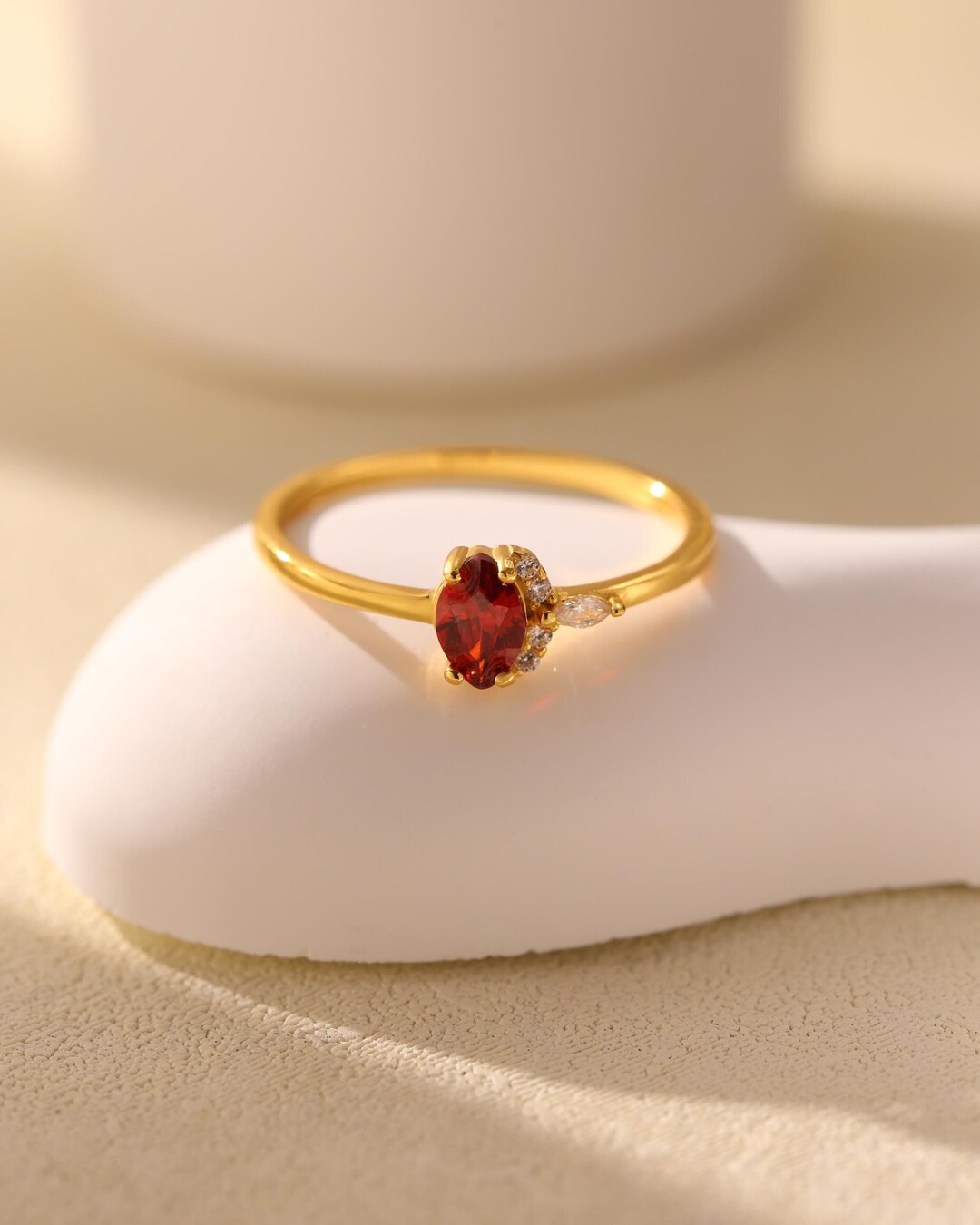 18k Garnet Diamond Ring,art Deco Garnet Ring,sterling Silver Ring,delicate Garnet Promise Ring ...