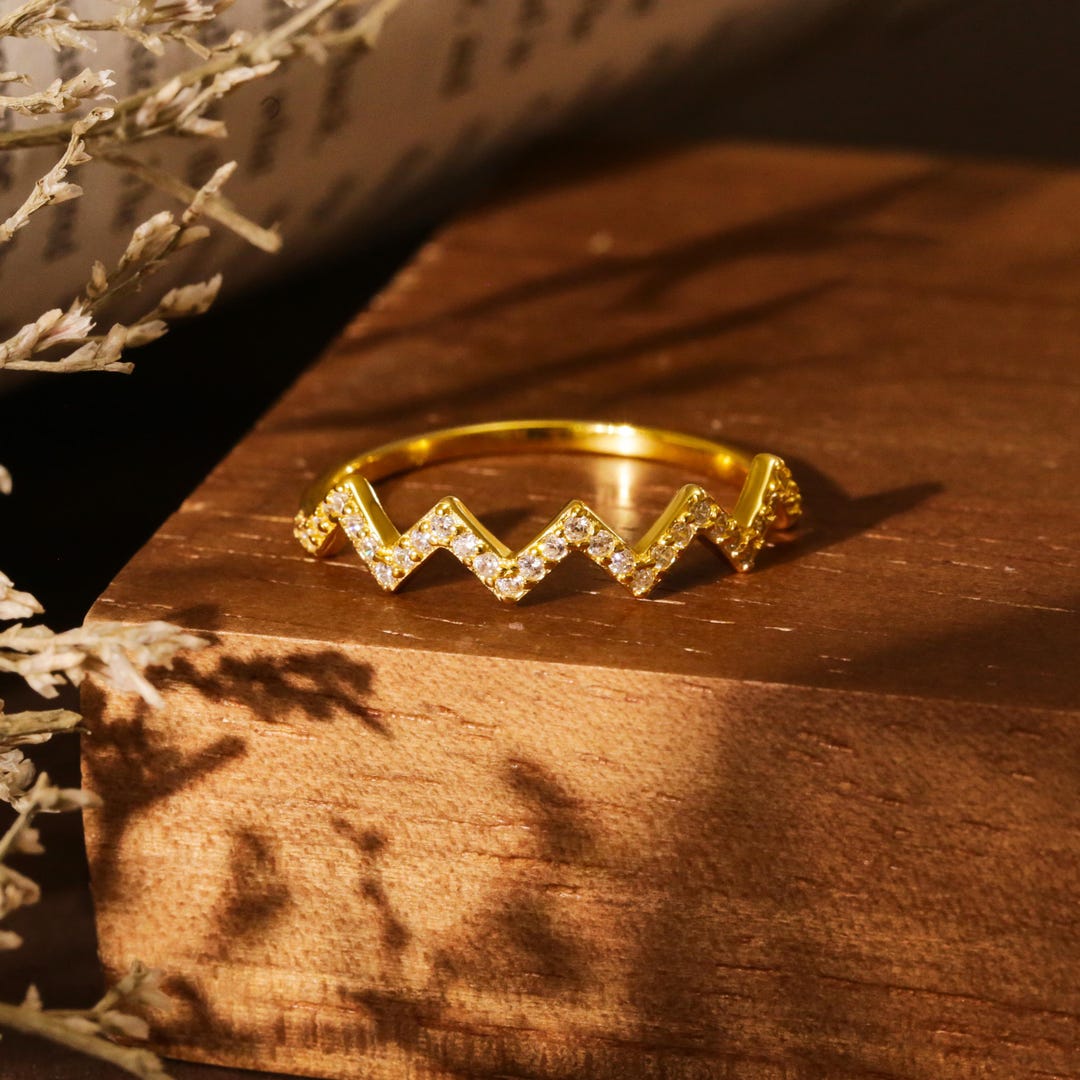 18k Zigzag Ring, High and Low Ring, Sterling Silver Geometric Band Ring ...