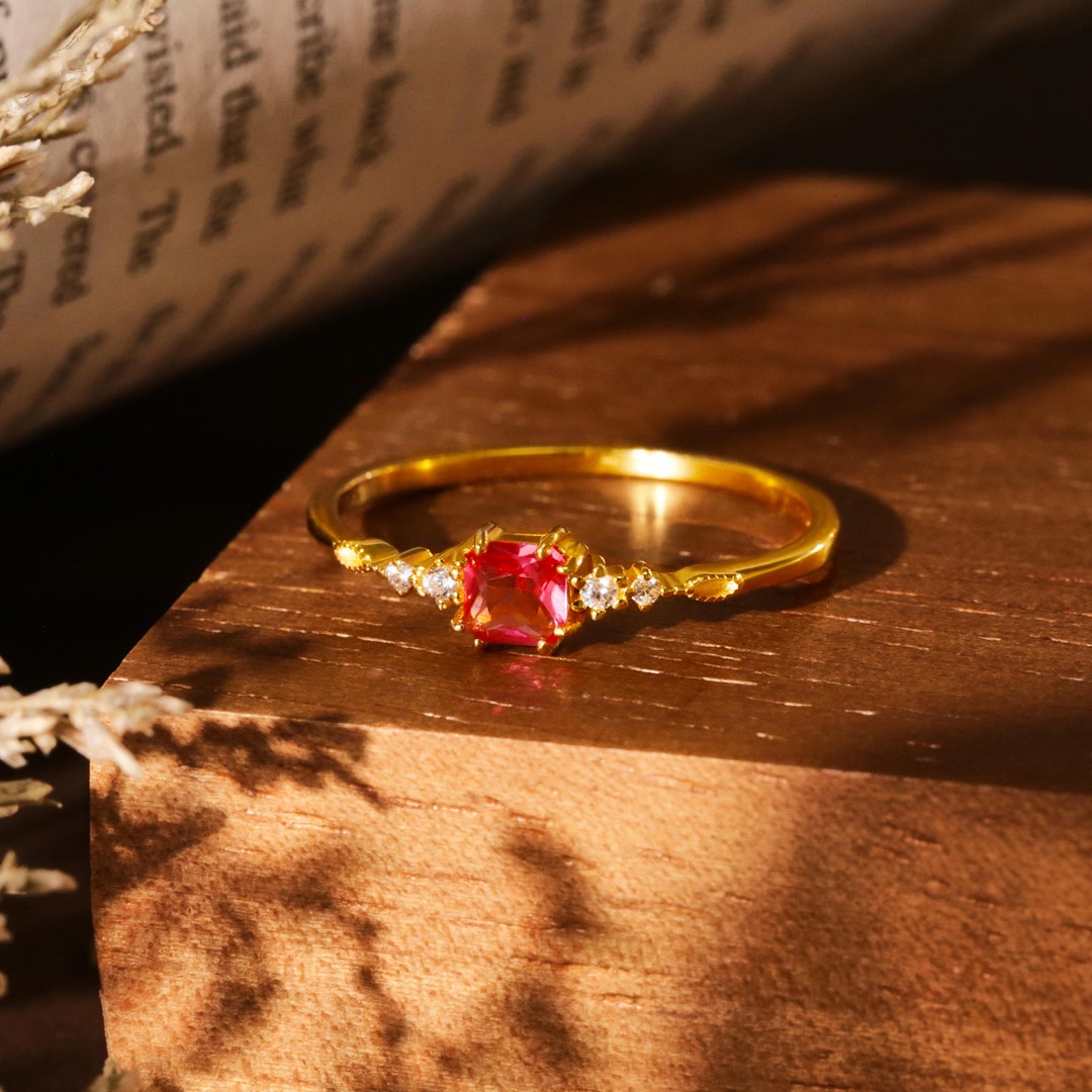 18k Ruby Rings,delicate Wedding Ring Women,sterling Silver Square Gemstone Ring,best Gift for ...