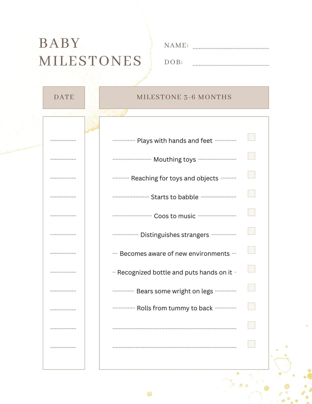 Baby Milestone Checklist 0-36 Months - Digital Download - Printable - Etsy