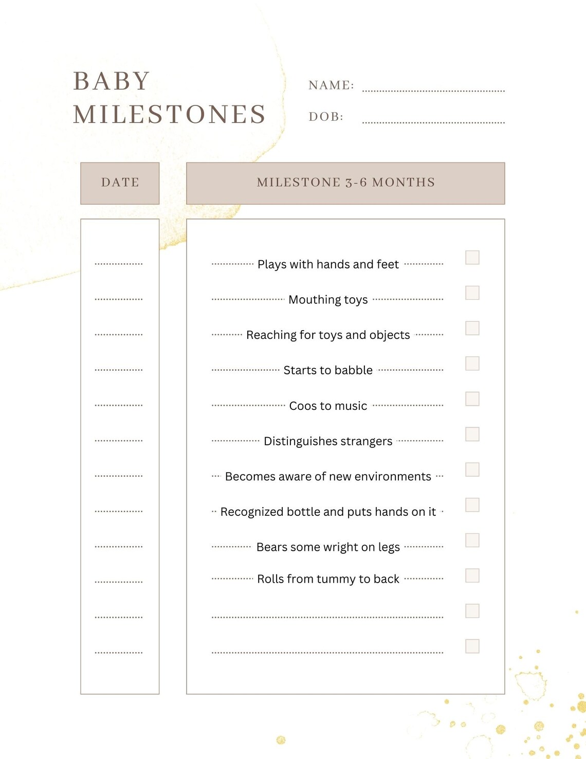 Baby Milestone Checklist 0-36 Months - Digital Download - Printable - Etsy