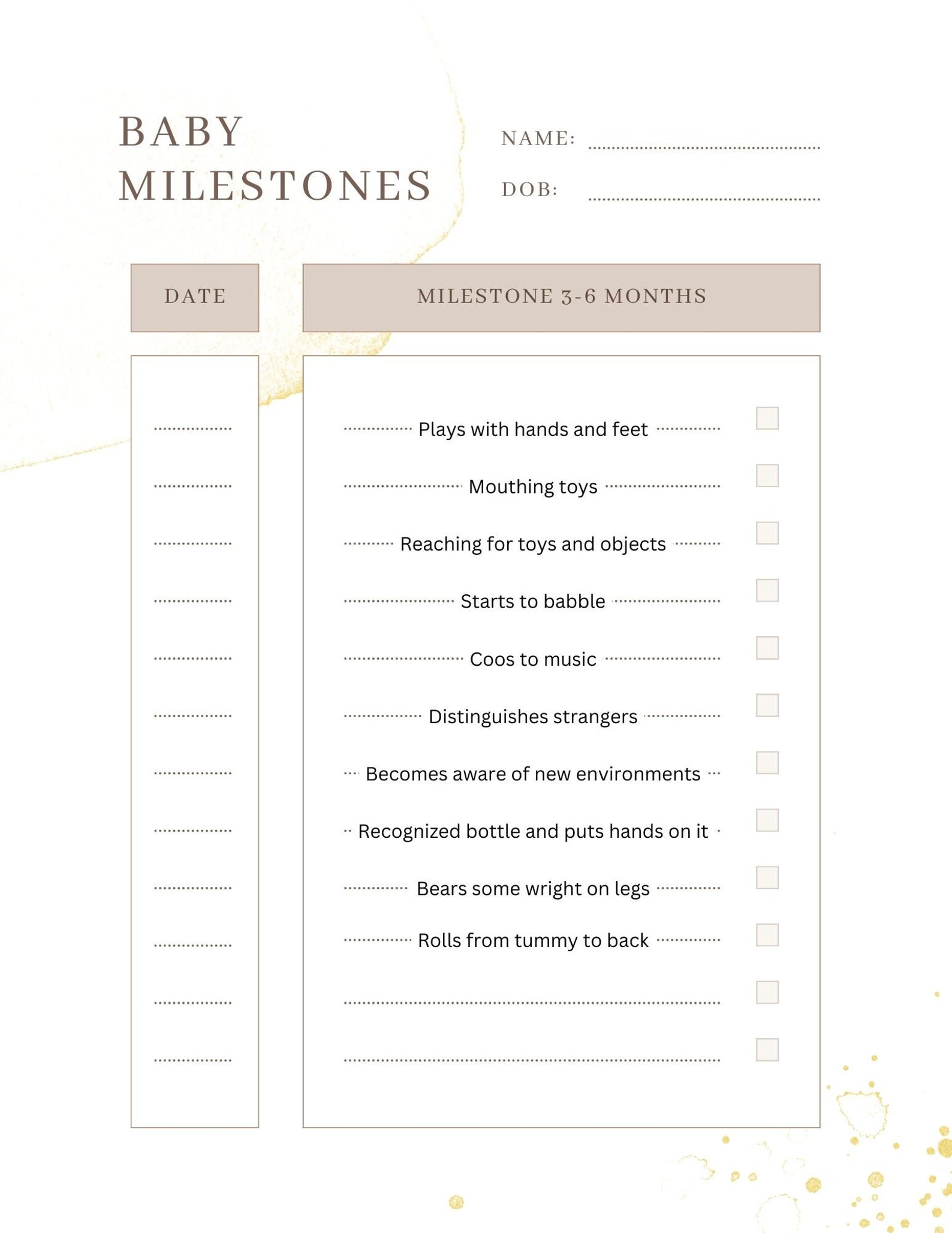 Baby Milestone Checklist 0-36 Months - Digital Download - Printable - Etsy