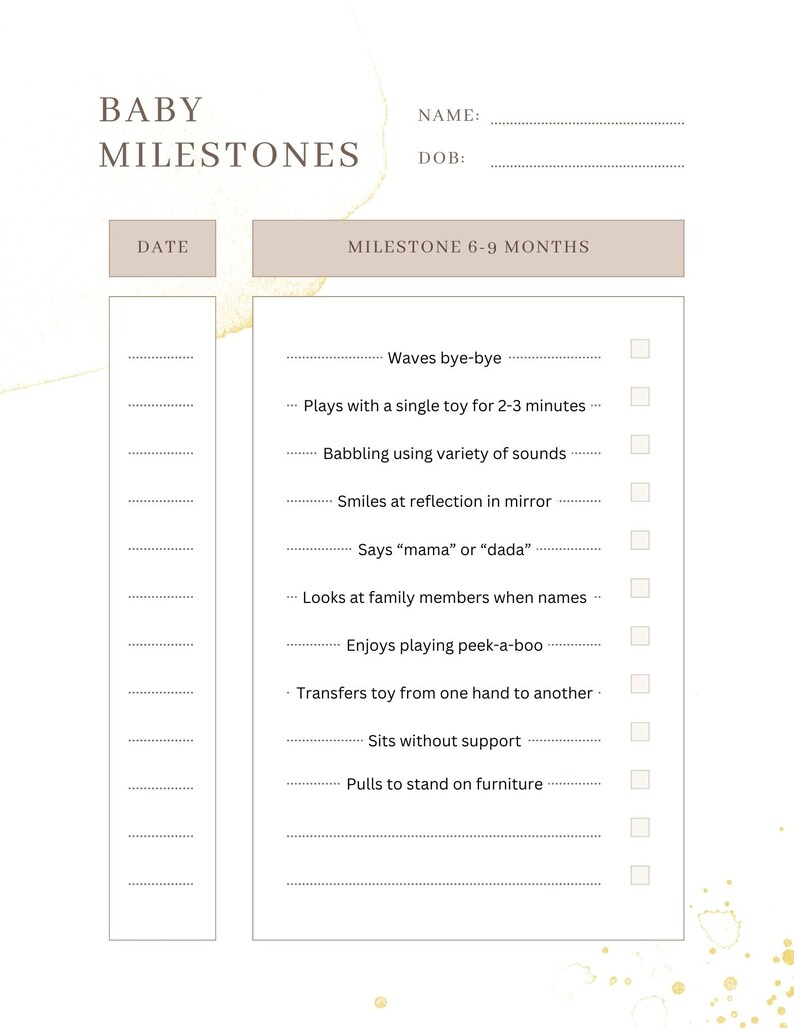 Baby Milestone Checklist 0-36 Months - Digital Download - Printable - Etsy