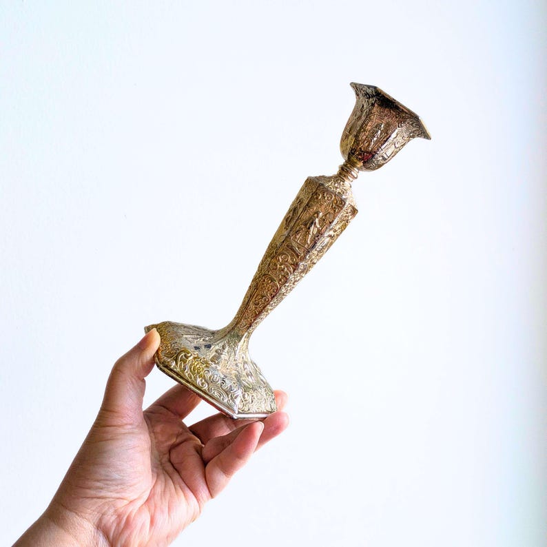 Antique Silver-plated Candlestick by Jennings Brothers | Single Ornate ...