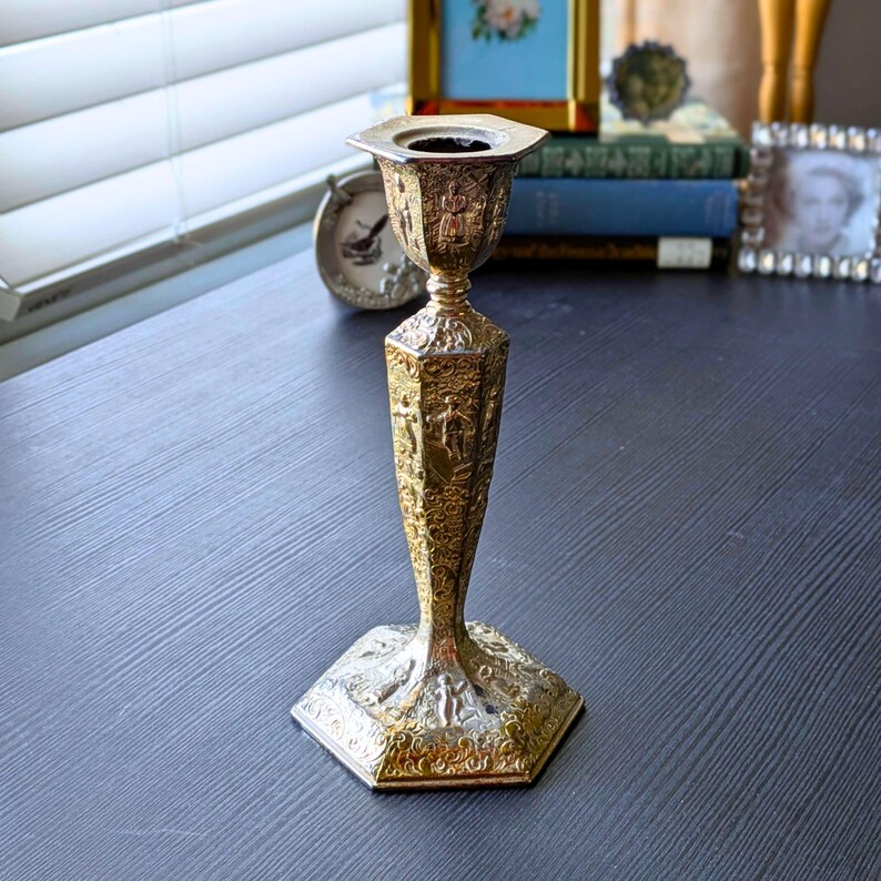 Antique Silver-plated Candlestick by Jennings Brothers | Single Ornate ...