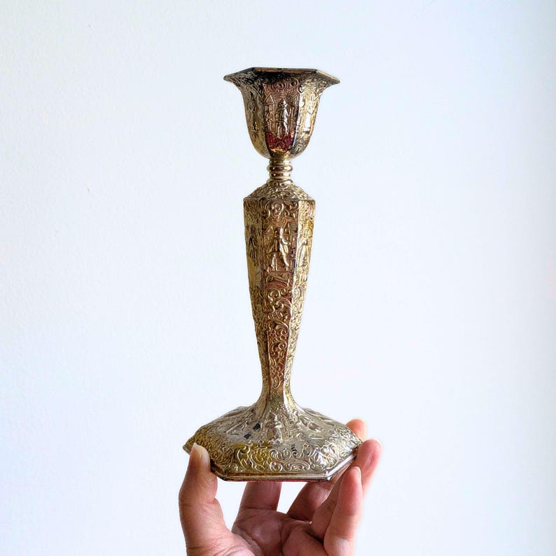 Antique Silver-plated Candlestick by Jennings Brothers | Single Ornate ...