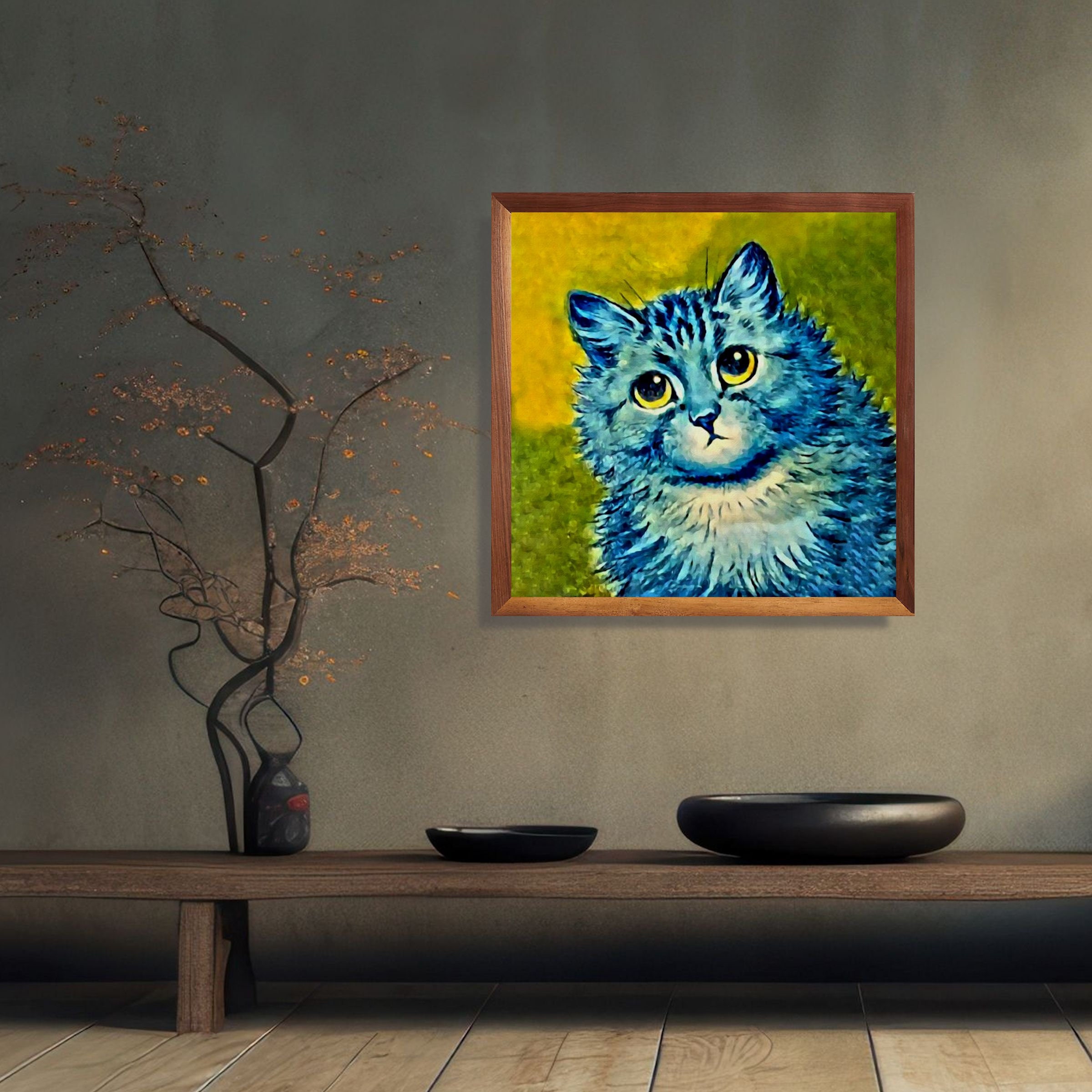 Louis Wain Blue Cat Portrait Painting Wall Art Print 1900 Antique ...