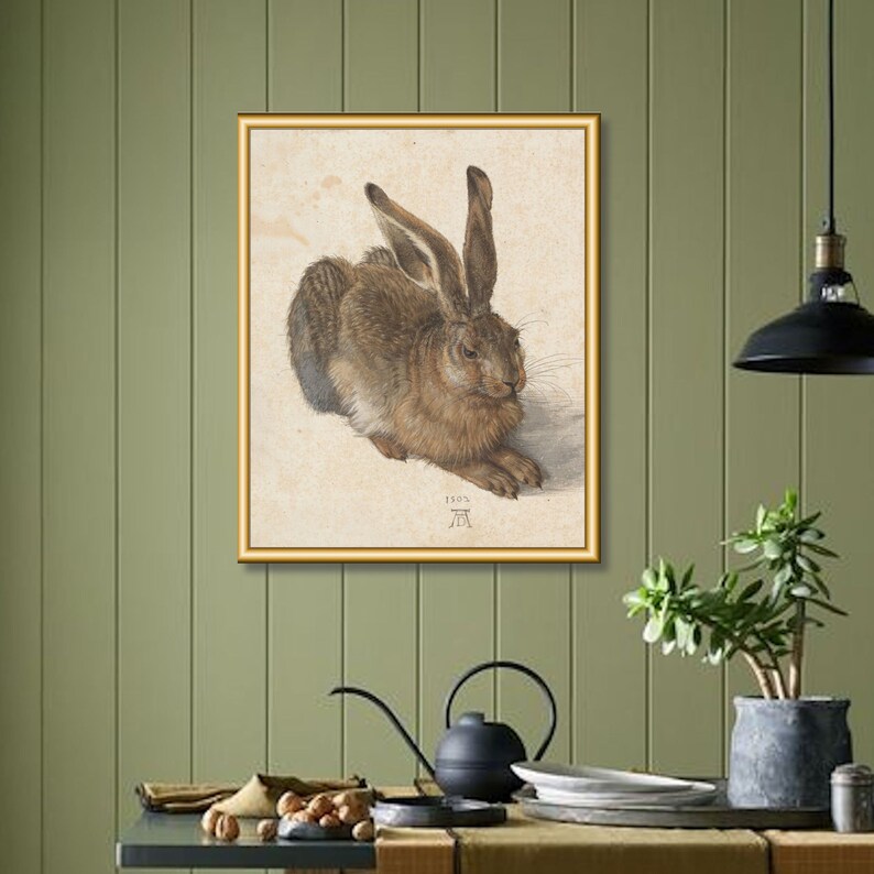 Albrecht Durer Young Rabbit Watercolor 1502 Antique Vintage Home Decor ...
