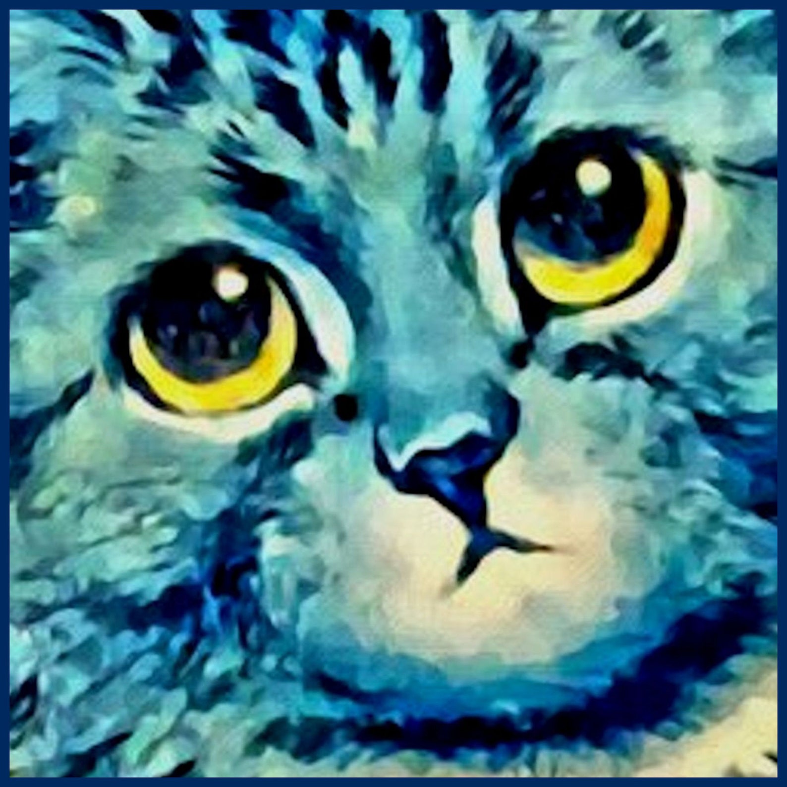Louis Wain Blue Cat Portrait Painting Wall Art Print 1900 Antique ...