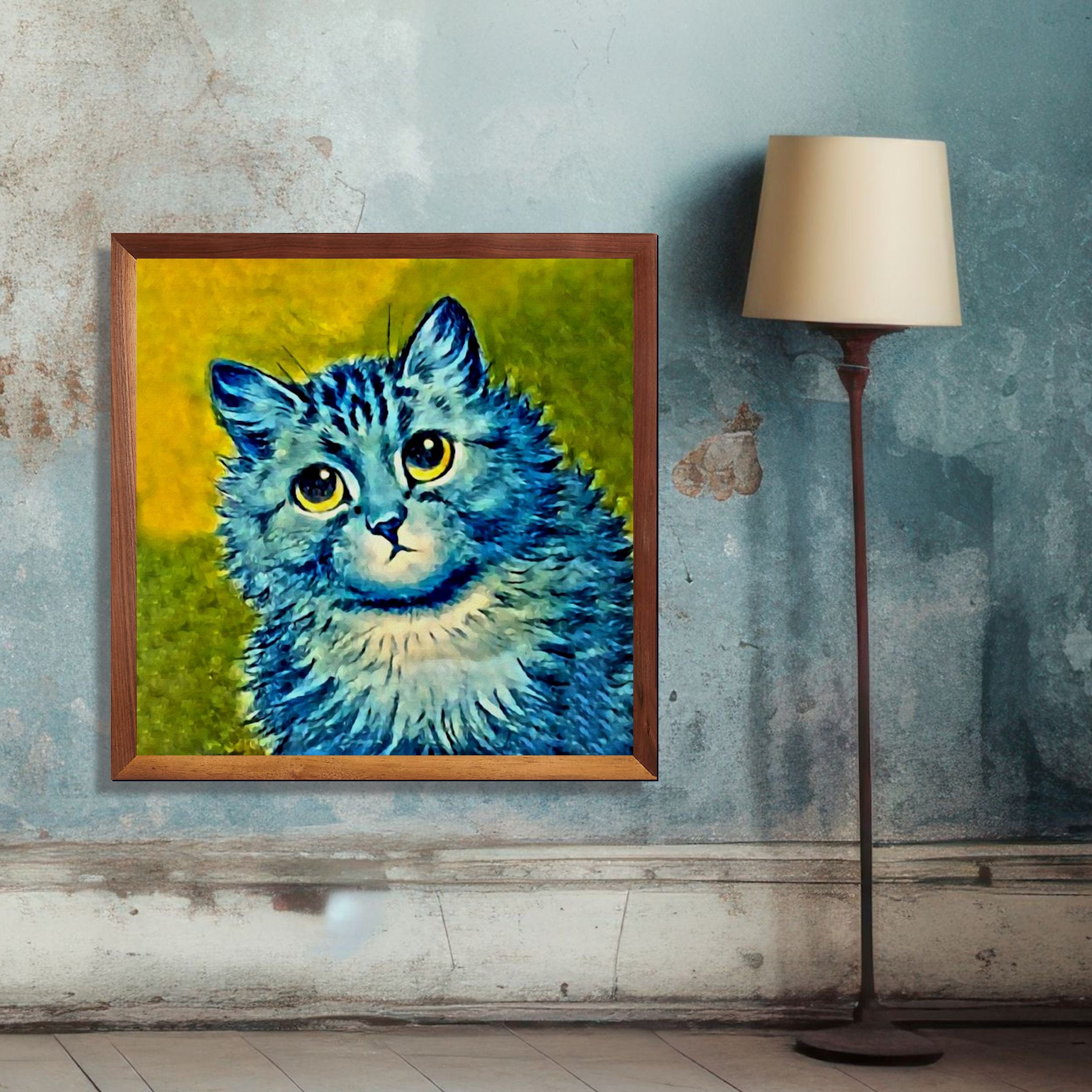 Louis Wain Blue Cat Portrait Painting Wall Art Print 1900 Antique ...