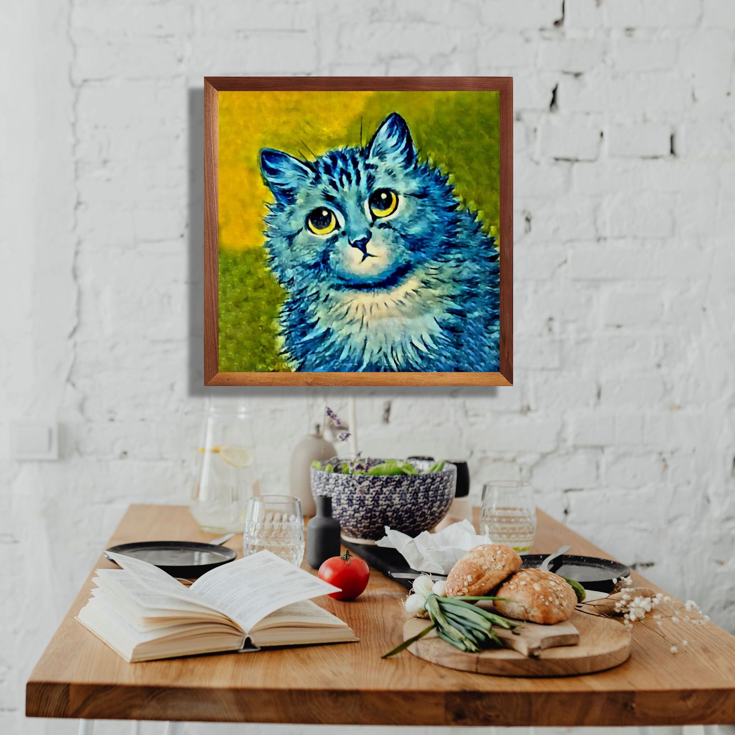 Louis Wain Blue Cat Portrait Painting Wall Art Print 1900 Antique ...