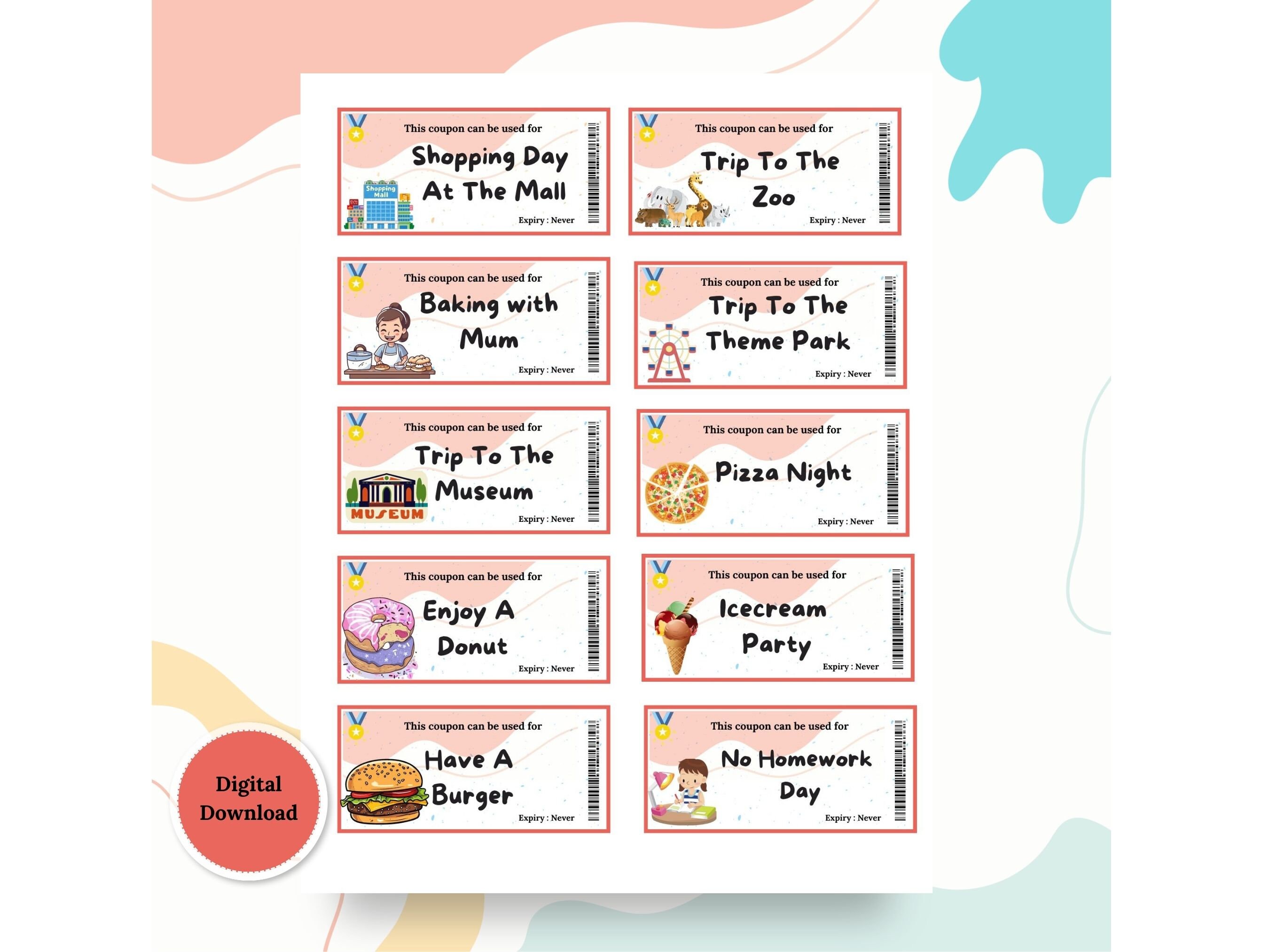 Printable Kids Reward Coupons, Kids Coupons, Reward Tickets, Kids ...